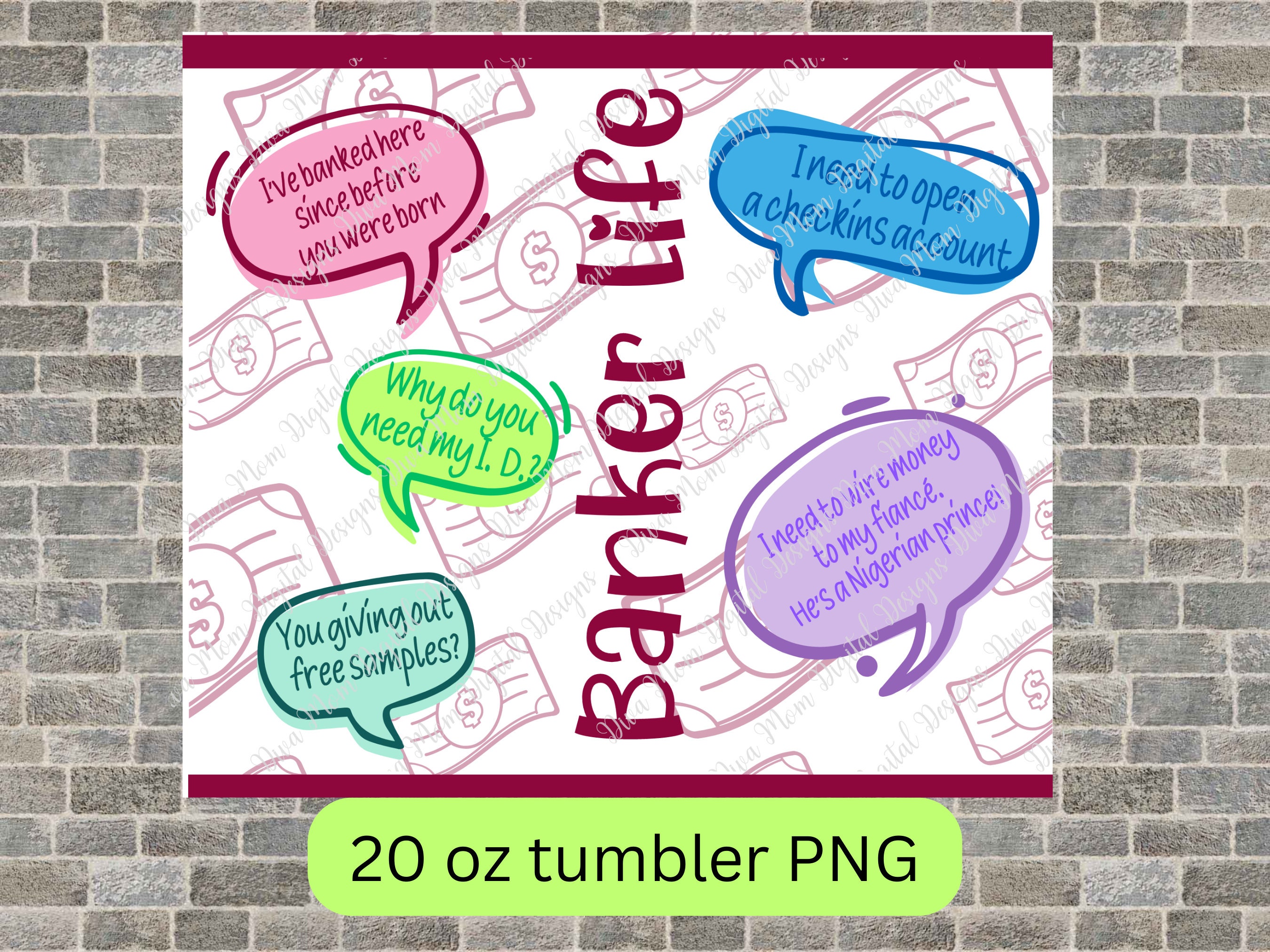 Banker Png Tumbler Wrap | Banking Humor | Gift for Bank Teller | Gift ...