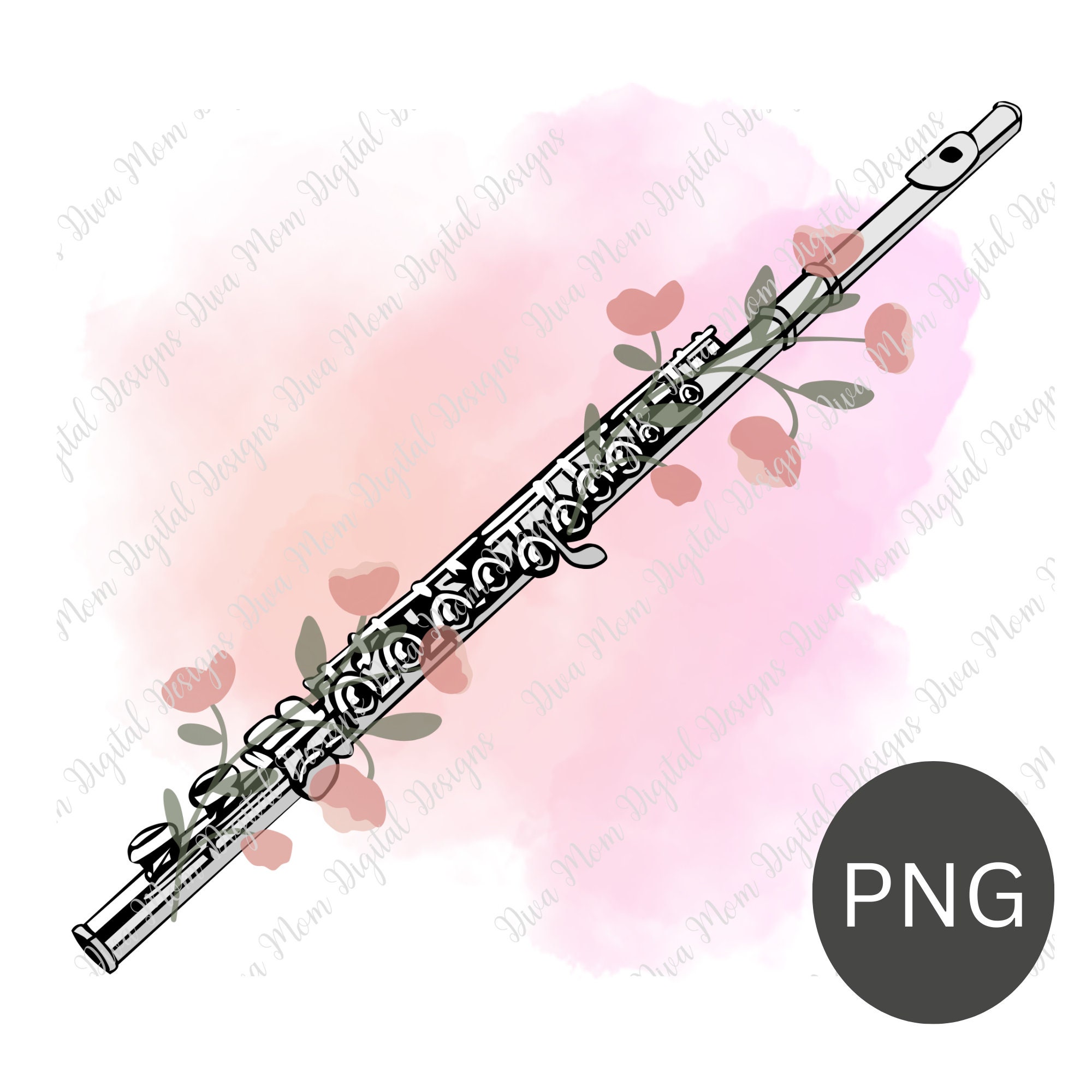 Flute PNG, Feminine Floral Flute Design for Shirts, Stickers and More ...