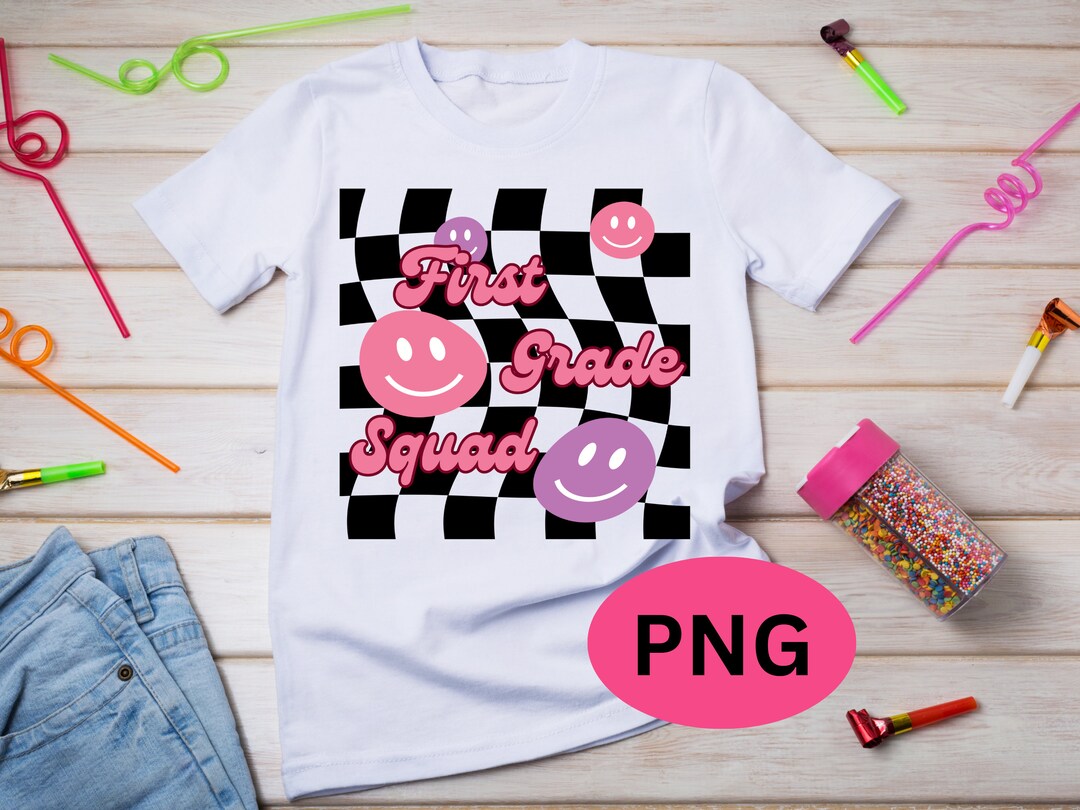 First Grade Shirt Design First Grade Png Retro Vibes Png Smiley Face ...