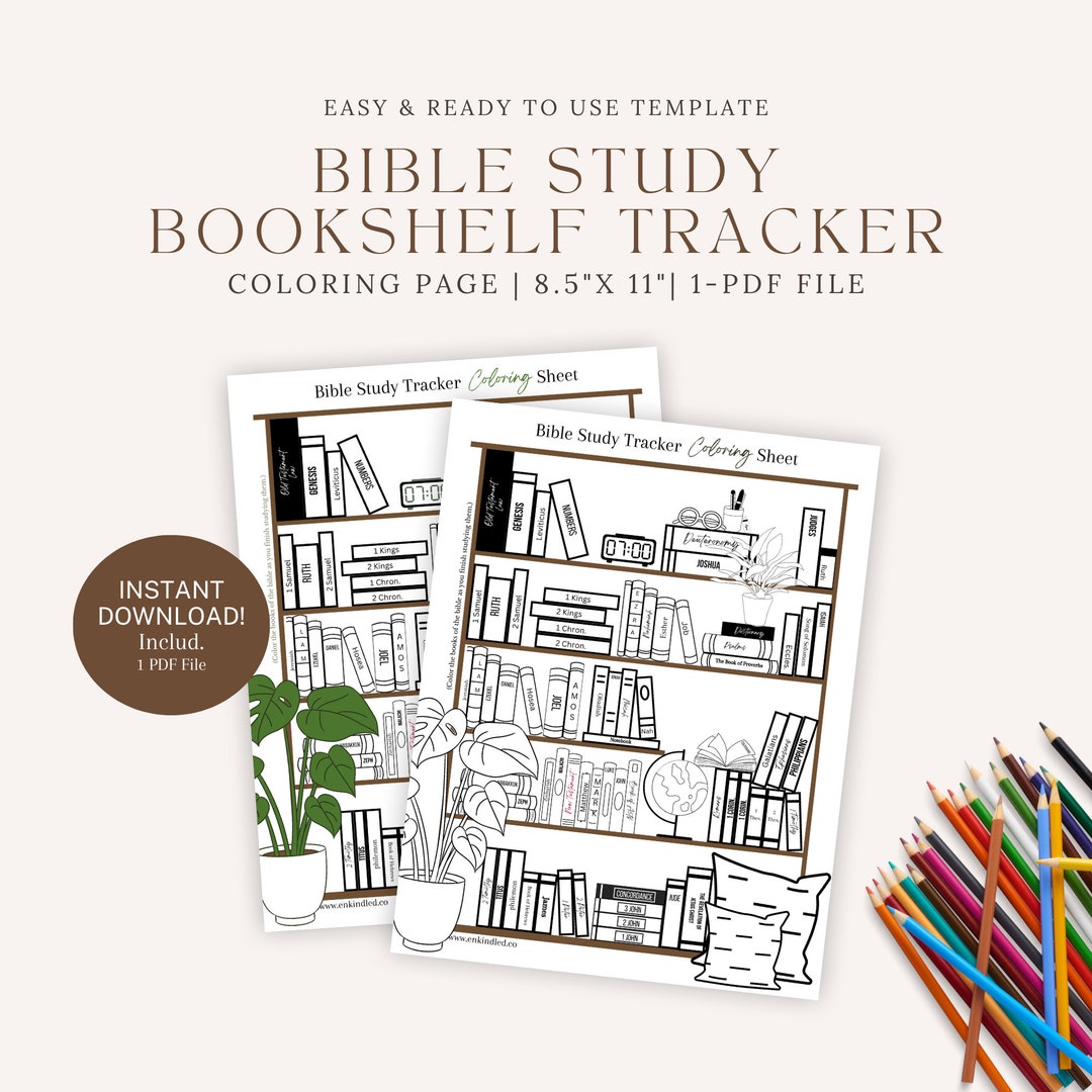 Bible Study Tracker | Bible Bookshelf | Coloring Page | Instant Digital ...
