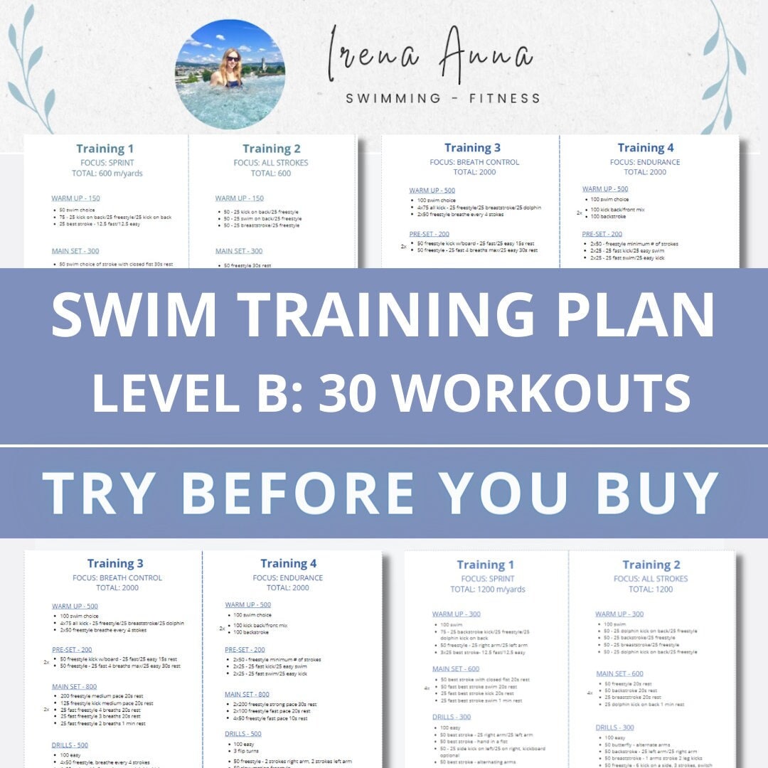 Level B: 30-day Swim Workout Challenge by a Former D1 Swimmer and Swim ...