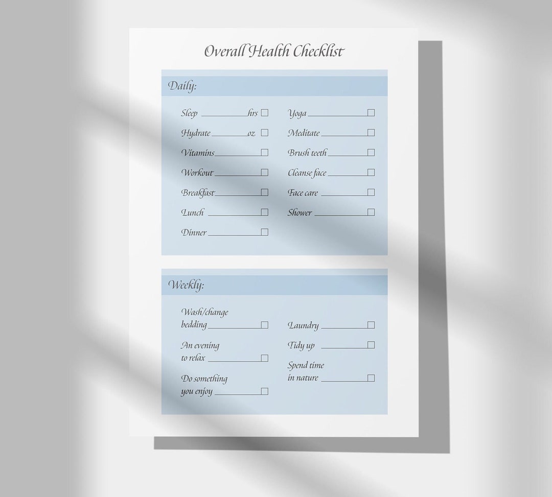 Printable Health Checklist 5.5" X 8.5" - Etsy