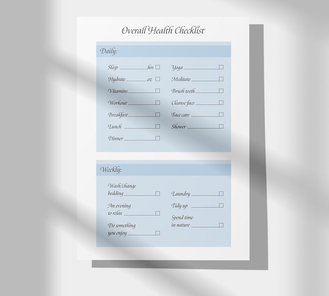 Printable Health Checklist 5.5" X 8.5" - Etsy