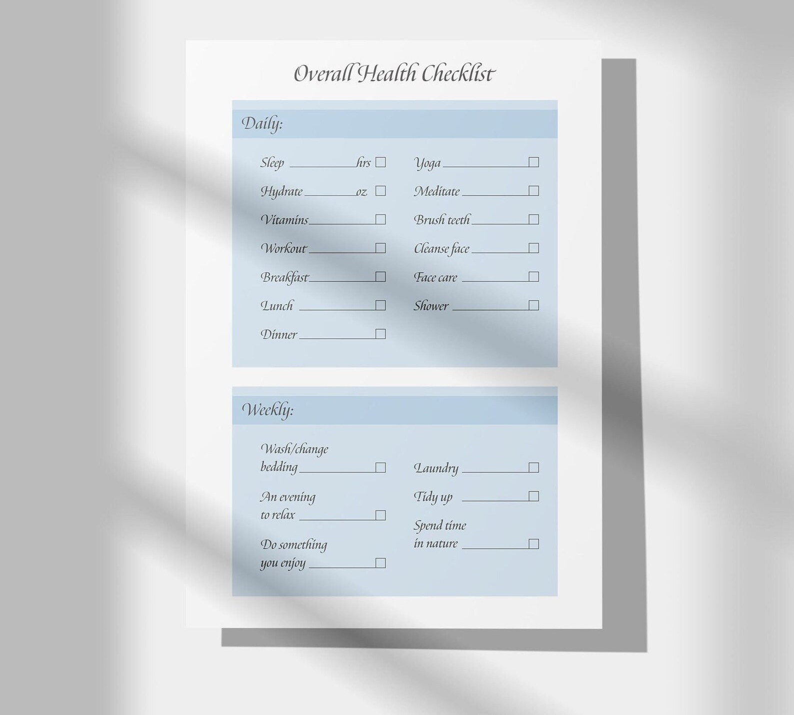 Printable Health Checklist 5.5" X 8.5" - Etsy