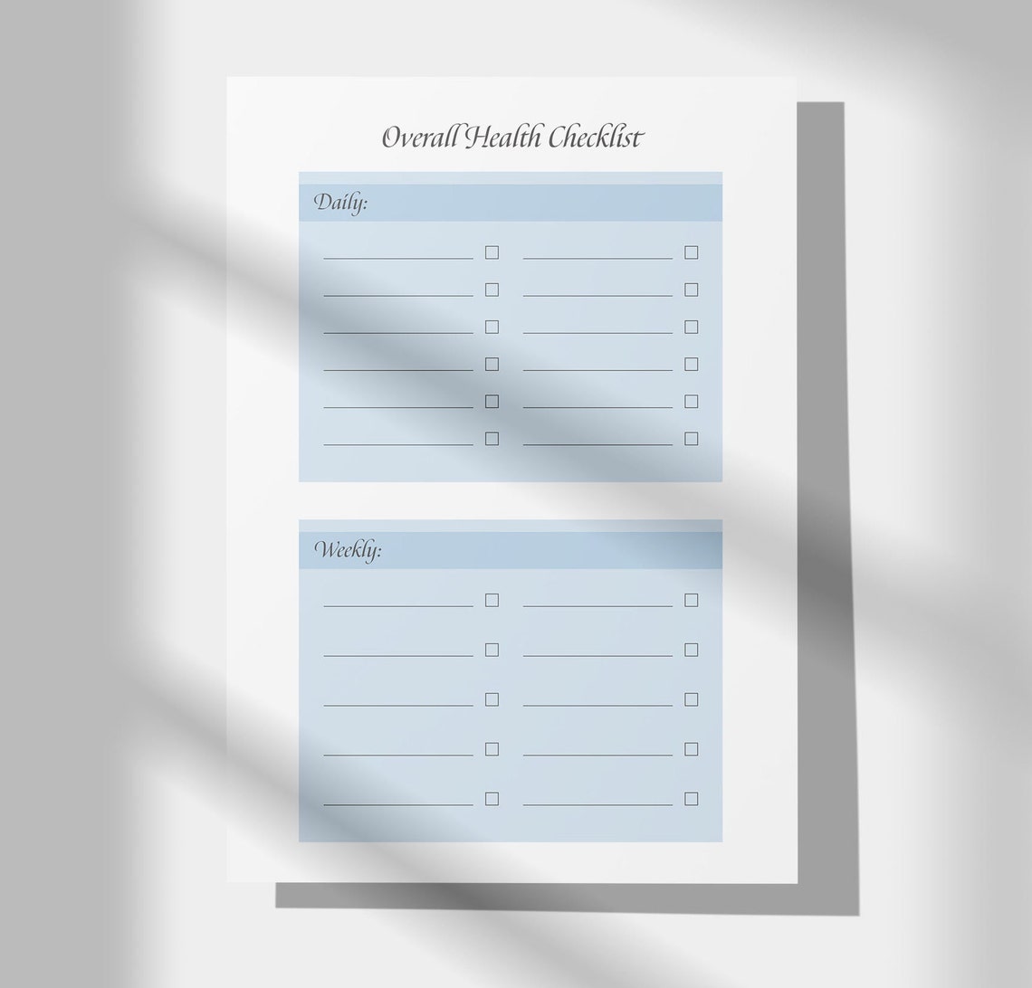 Customizable Health Checklist 5.5" X 8.5" - Etsy