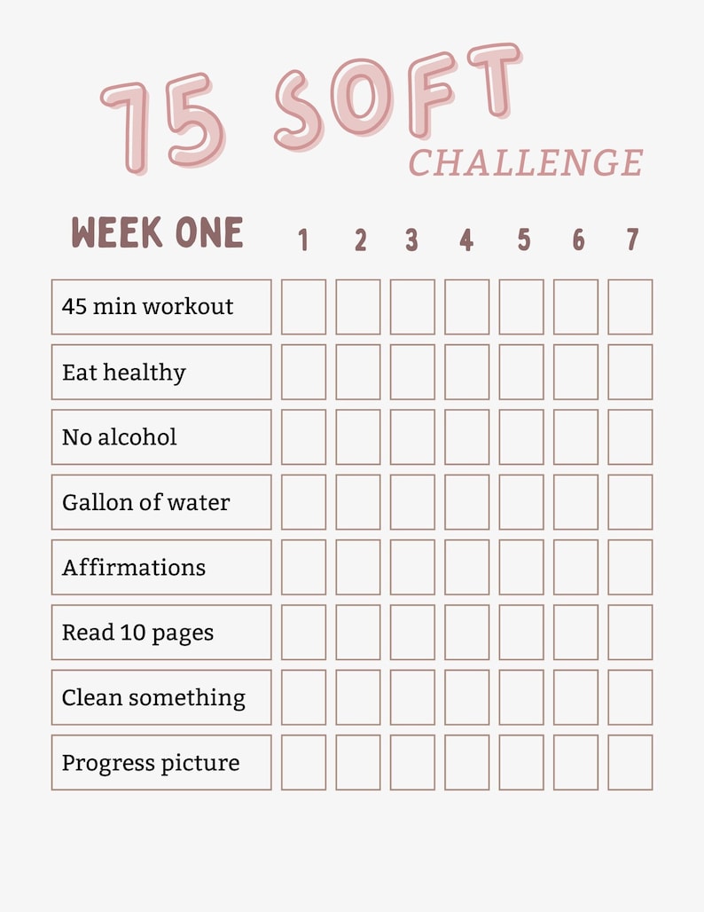 75 Soft Challenge Checklist/ Daily Habit Tracker/ Digital Schedule - Etsy
