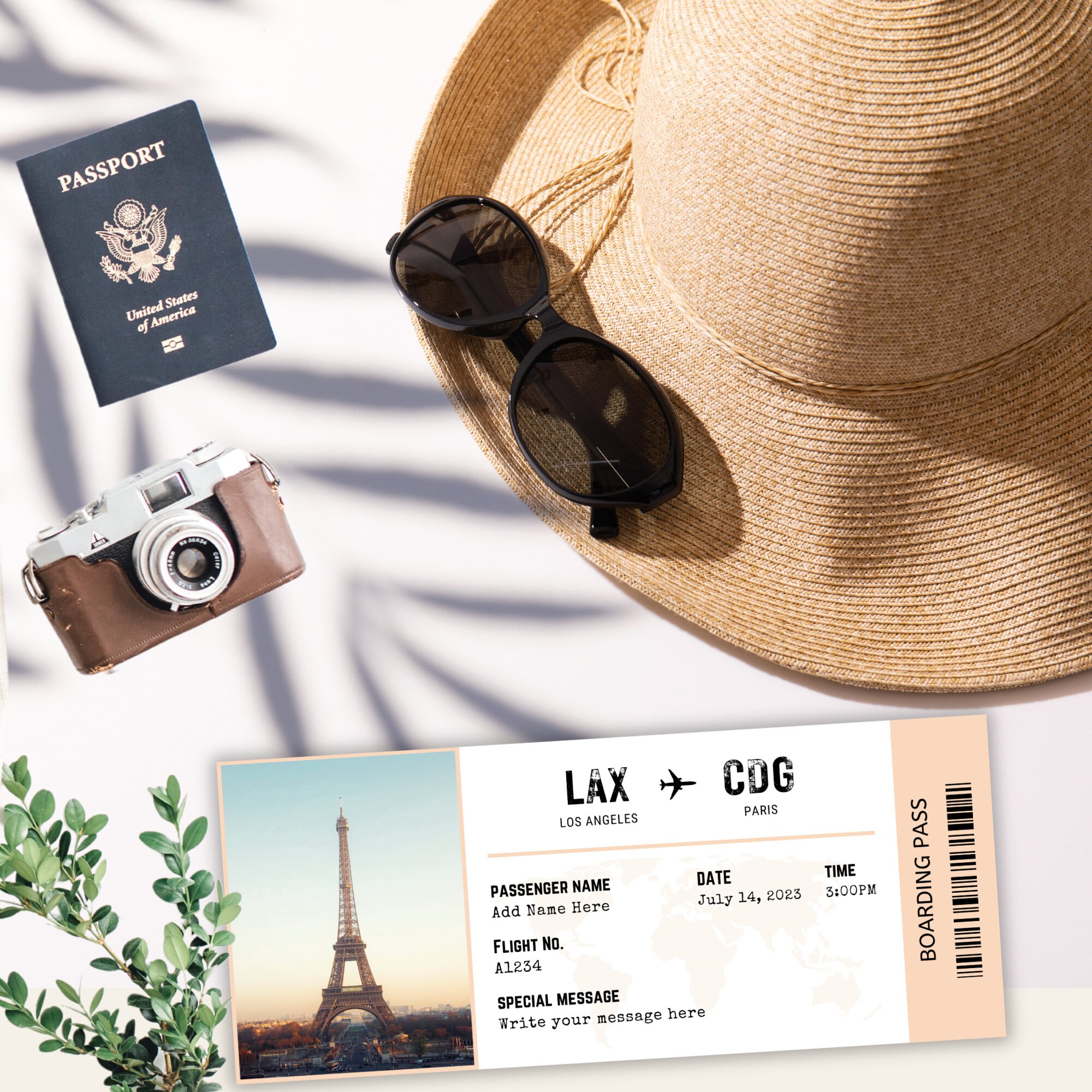 Boarding Pass Template Printable Plane Ticket Personalized Travel Gift ...