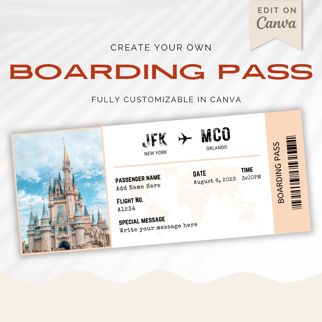 Boarding Pass Theme Park Template Travel Gift Printable Plane Ticket ...