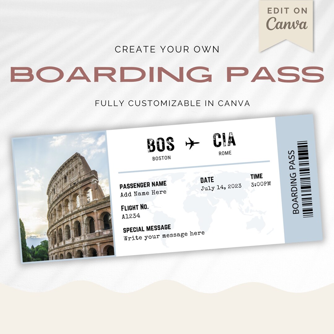 Boarding Pass Template Personalized Travel Gift Printable Plane Ticket ...