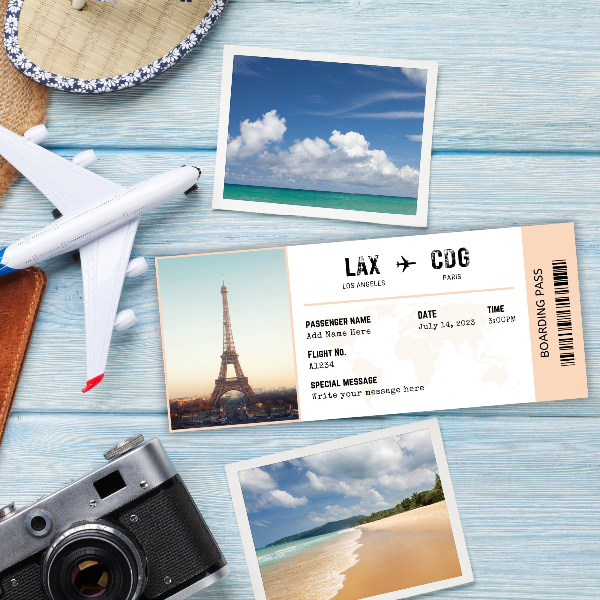 Boarding Pass Template Printable Plane Ticket Personalized Travel Gift ...
