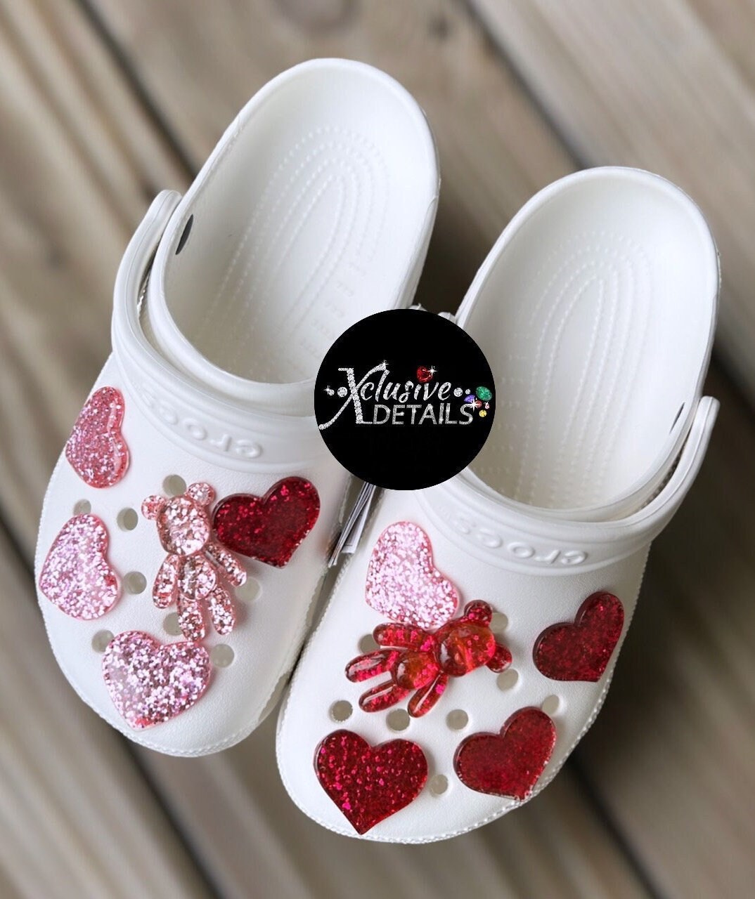 PINK GLITTER BLING Bear & Heart Shoe Charms Croc Charms Shoe ...