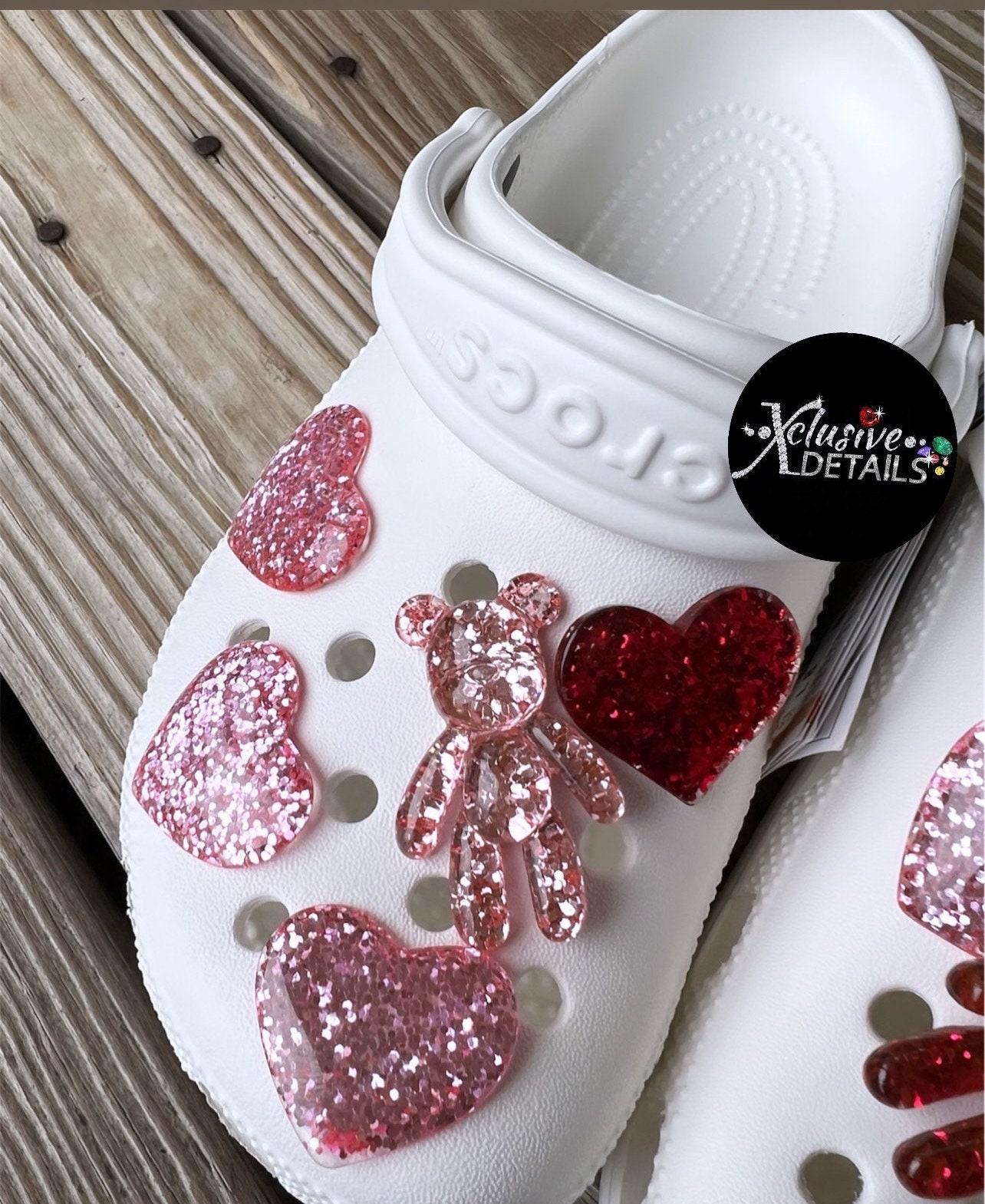 PINK GLITTER BLING Bear & Heart Shoe Charms Croc Charms Shoe ...