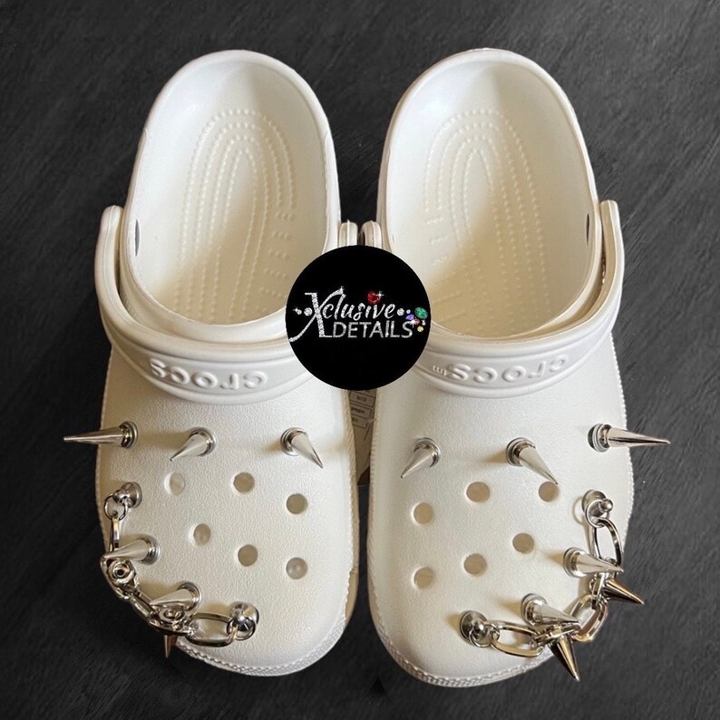 SILVER Spike Shoe Chain DANGLE Croc Charms Croc Chains Shoe Chains ...