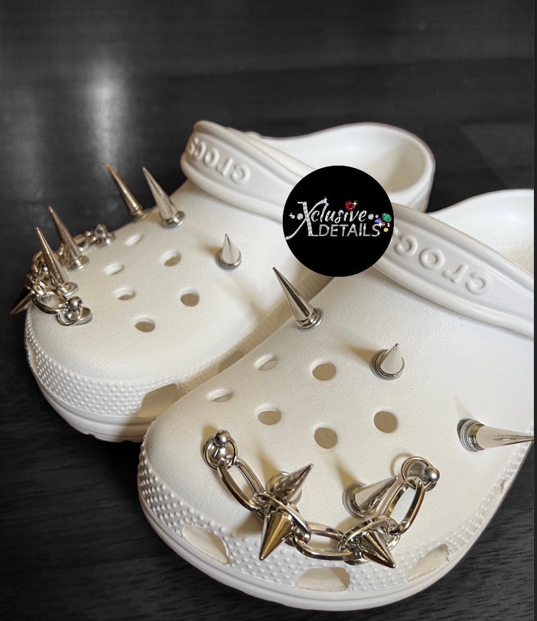 SILVER Spike Shoe Chain DANGLE Croc Charms Croc Chains Shoe Chains ...