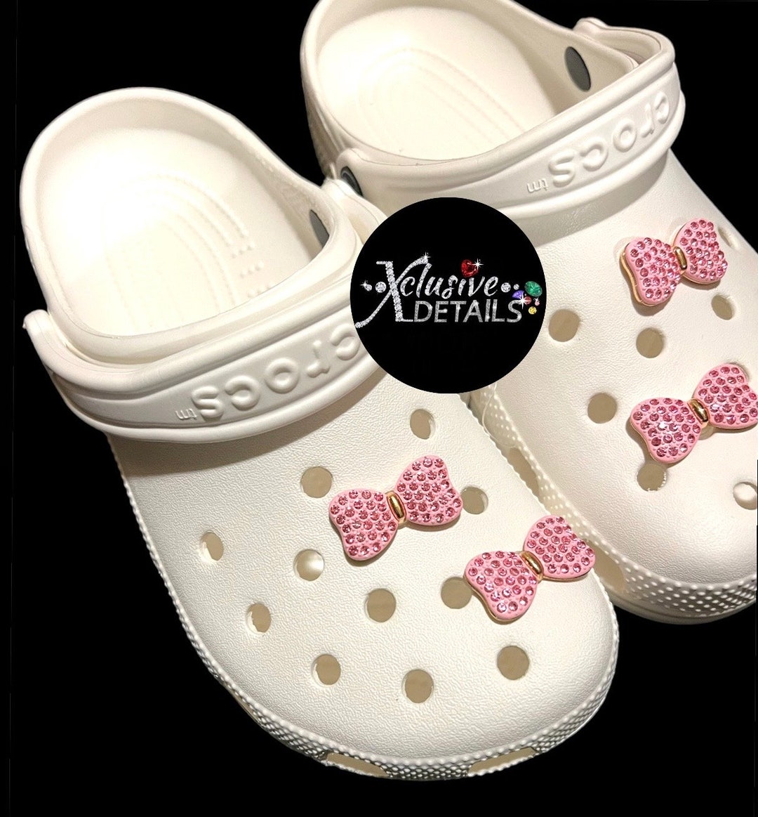 Large Pink Metal Bling Bow Shoe Charm, Shoe Decorations , Pink Charms ...