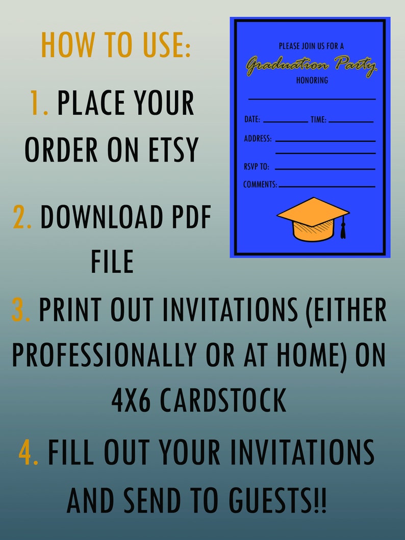 4x6 Graduation Party Invitation, Blue Grad Invite - Etsy