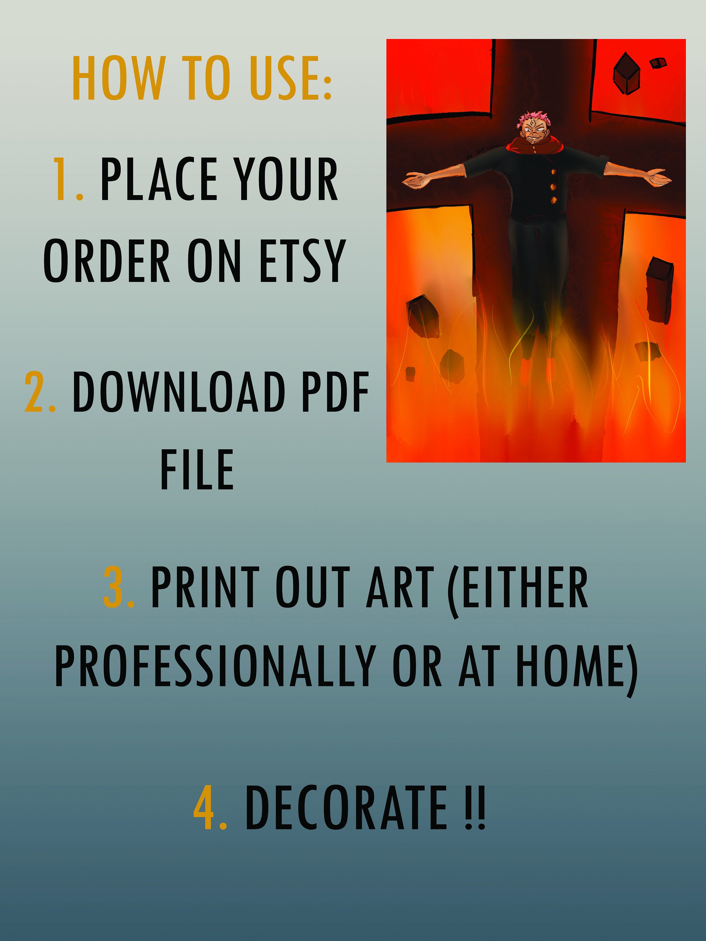 Jujustu Kaisen Sukuna Print, Printable Fan Art Sukuna Downloadable File ...