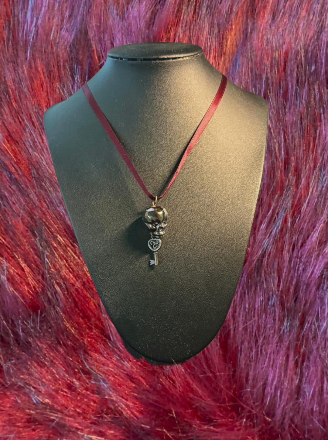 Whimsigoth Glass Skull & Key Pendant Necklace