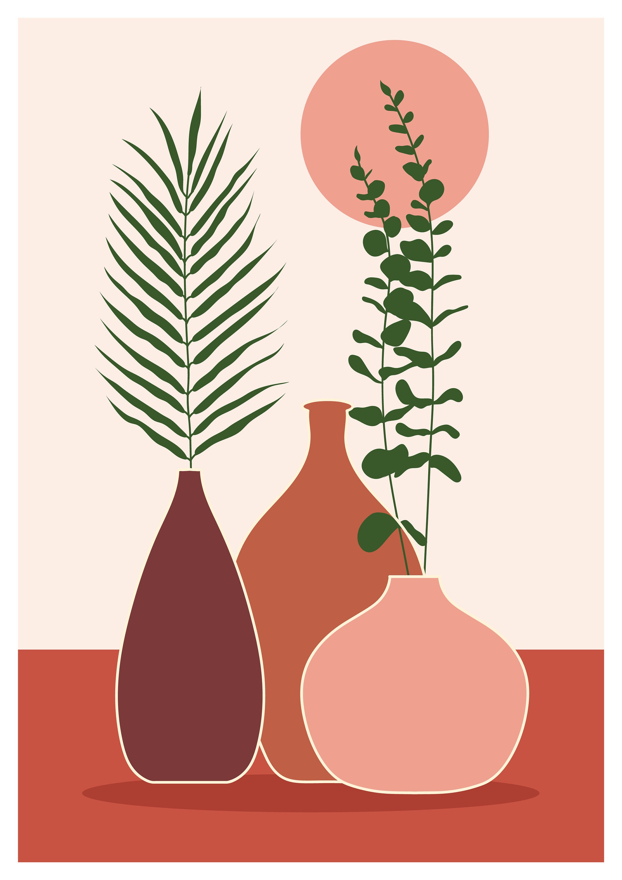 Three Vases and Three Leaves, Digital Print, Art Decor, Wall Art - Etsy