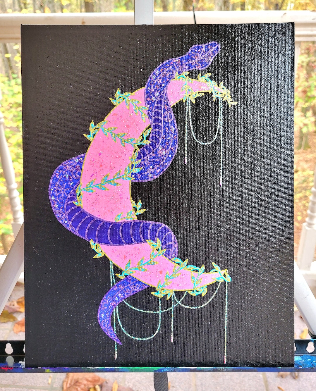 11X14 Snake and Moon Acrylic Painting With Rhinestone Detail - Etsy