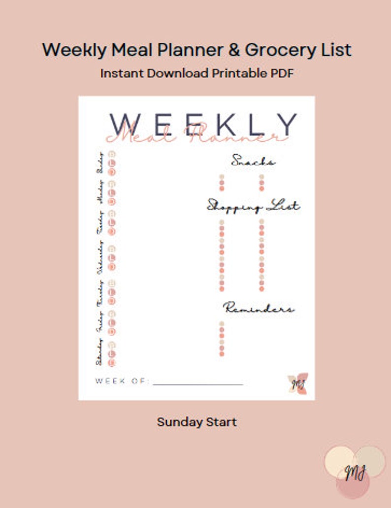 Weekly Meal Planner & Grocery List Printable PDF - Etsy
