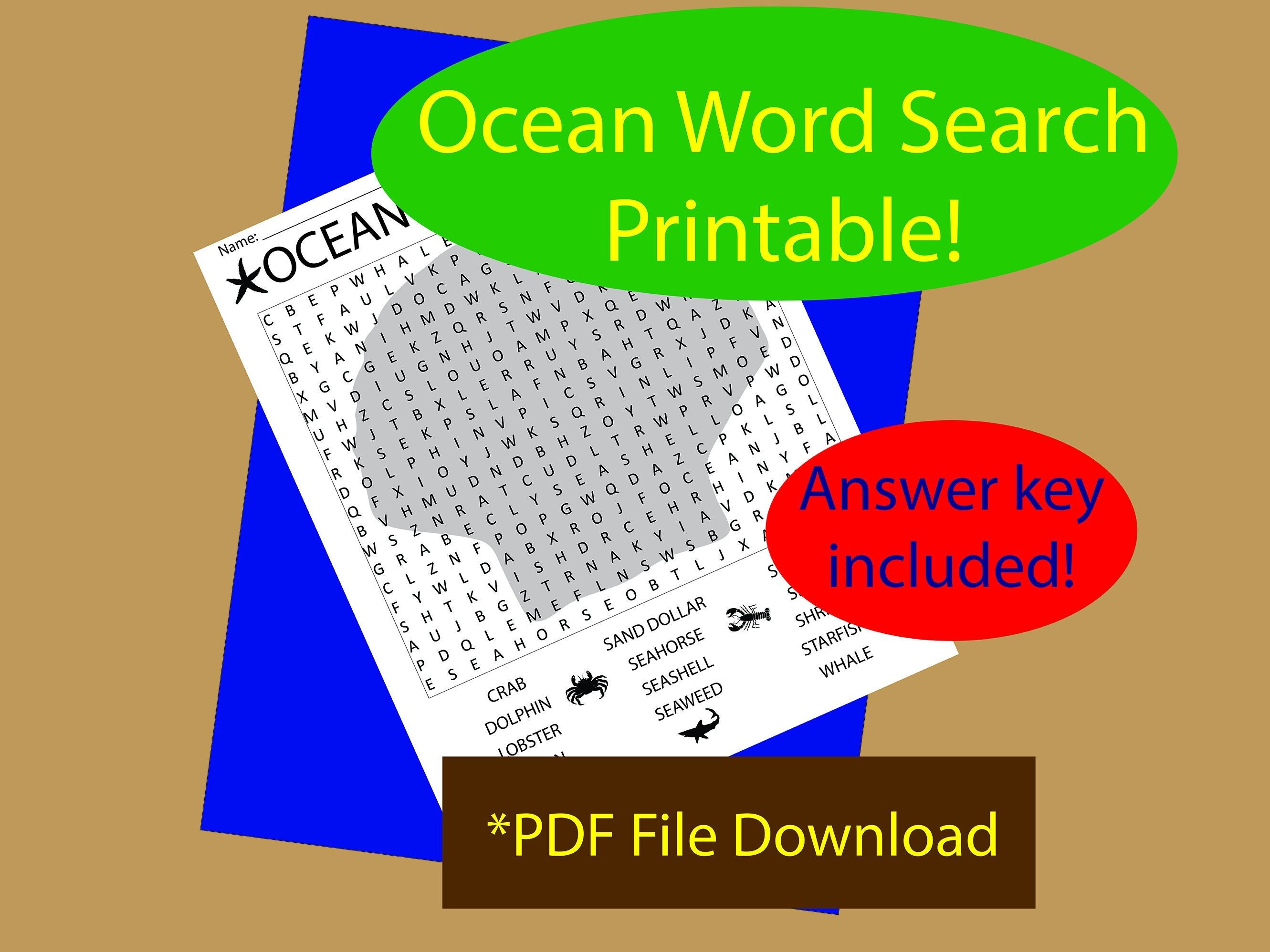 Ocean Word Search, Beach Word Search, Kids Word Search, Word Search ...