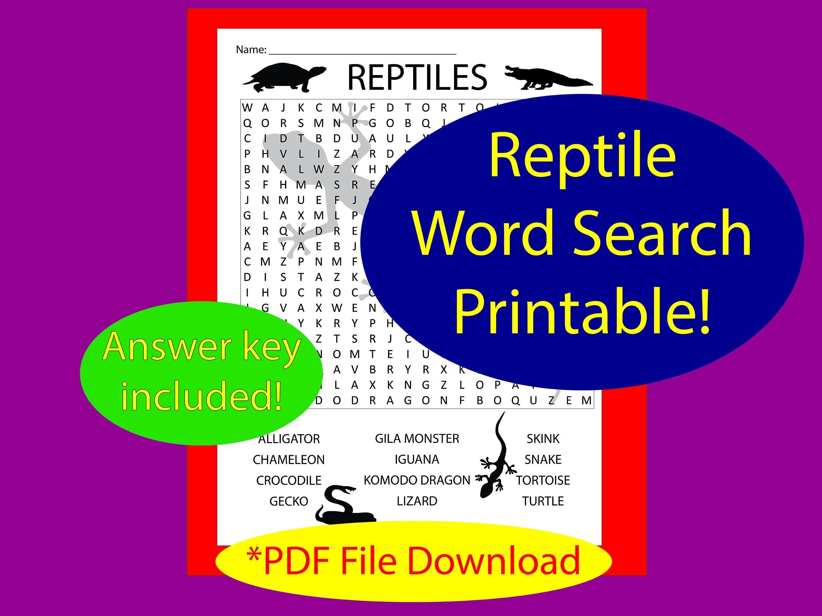 Reptile Word Search, Reptile Worksheet, Kids Word Search, Kids ...