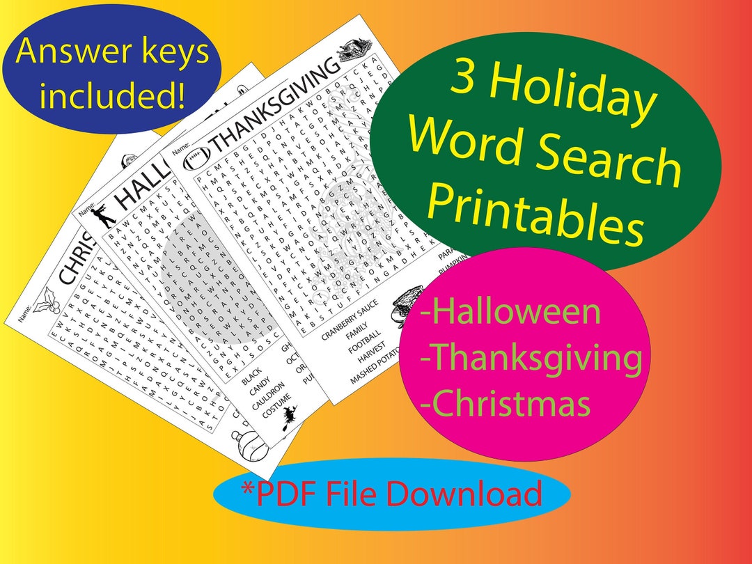 Holiday Word Search Bundle, Word Search Bundle, Holiday Worksheet ...