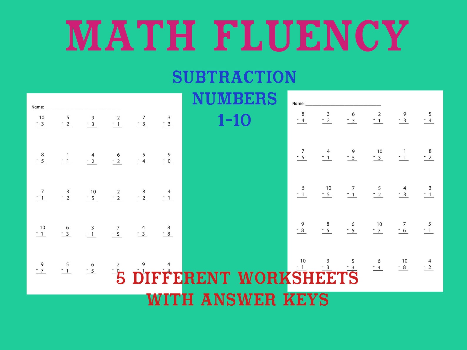 Math Fluency, Subtraction Worksheet, Math Questions, Math Problems ...