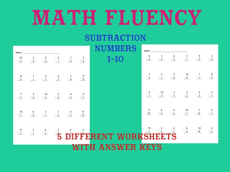 Math Fluency, Subtraction Worksheet, Math Questions, Math Problems ...