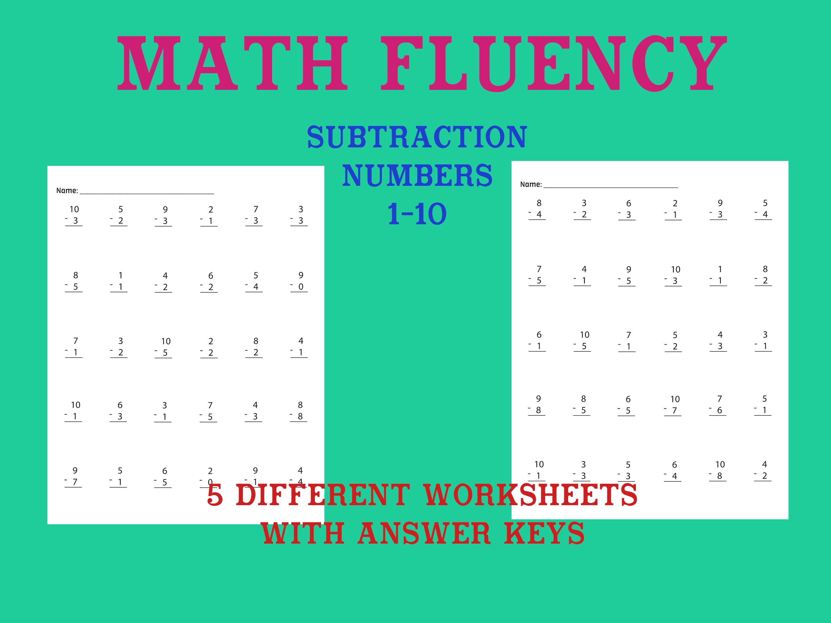 Math Fluency, Subtraction Worksheet, Math Questions, Math Problems ...