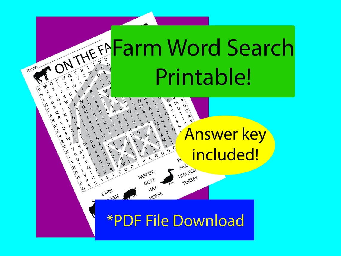 Farm Word Search Farm Printable Farm Wordsearch Printable - Etsy