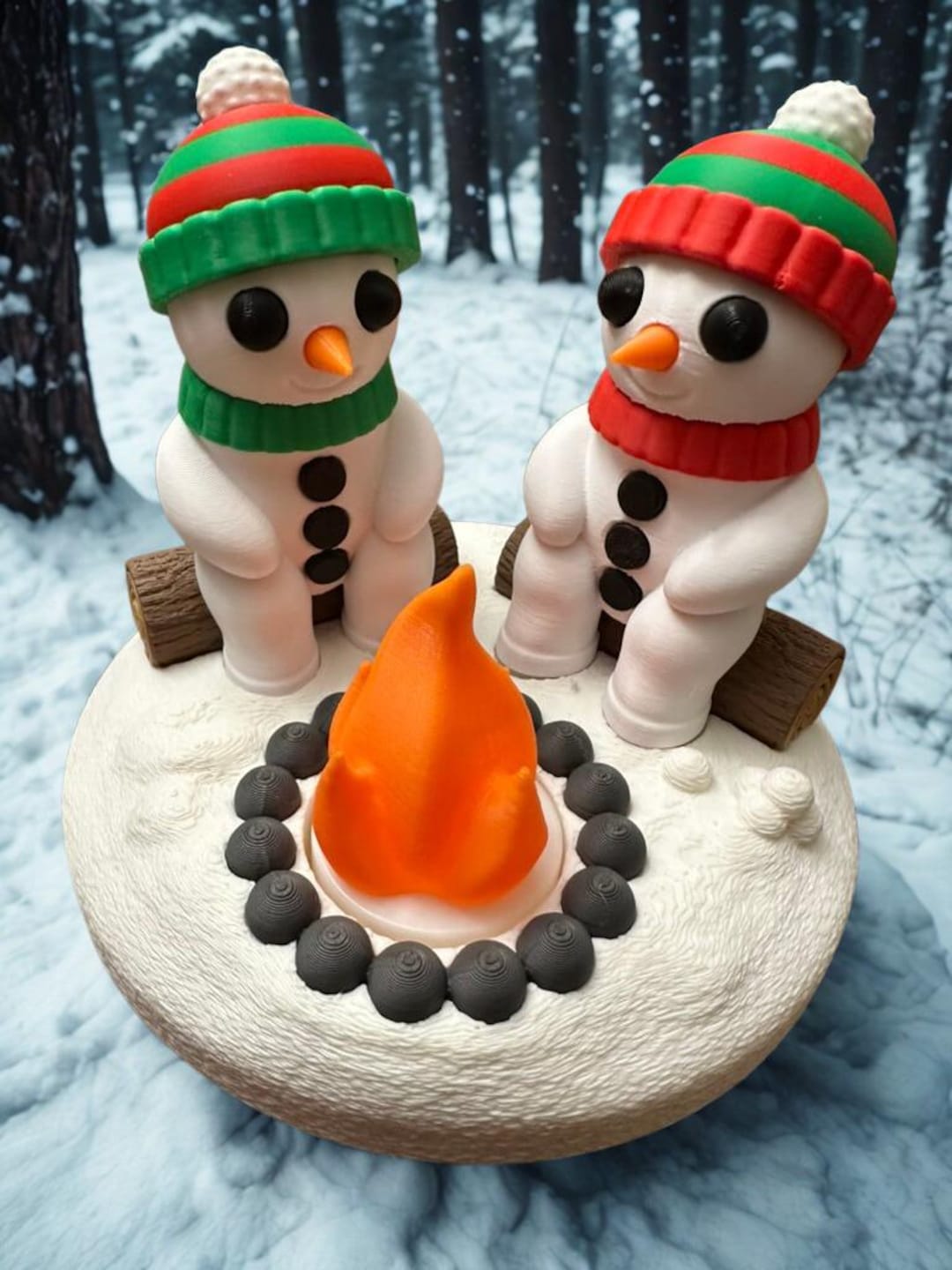 3D Printed Snowman Campfire Simulated Fire LED Tealight - Etsy