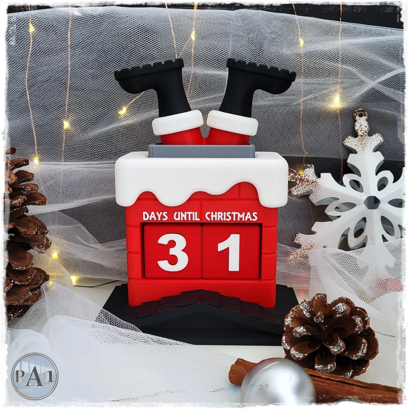 3d Printed Mini Advent Santa's Chimney Countdown Rotatable Block Advent ...