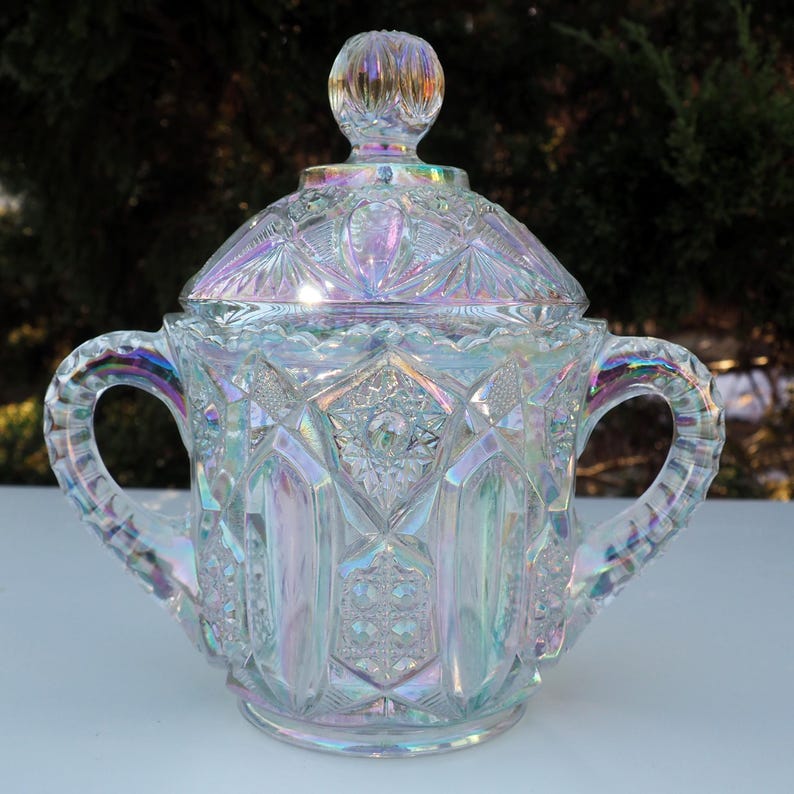 LE Smith Crystal Carnival Glass Heritage Series Quintec Lidded Sugar ...