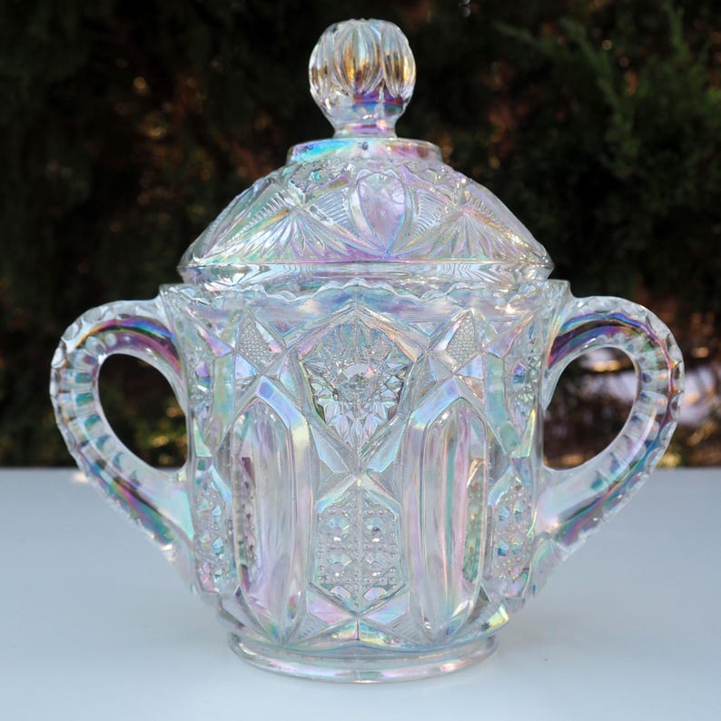 LE Smith Crystal Carnival Glass Heritage Series Quintec Lidded Sugar ...