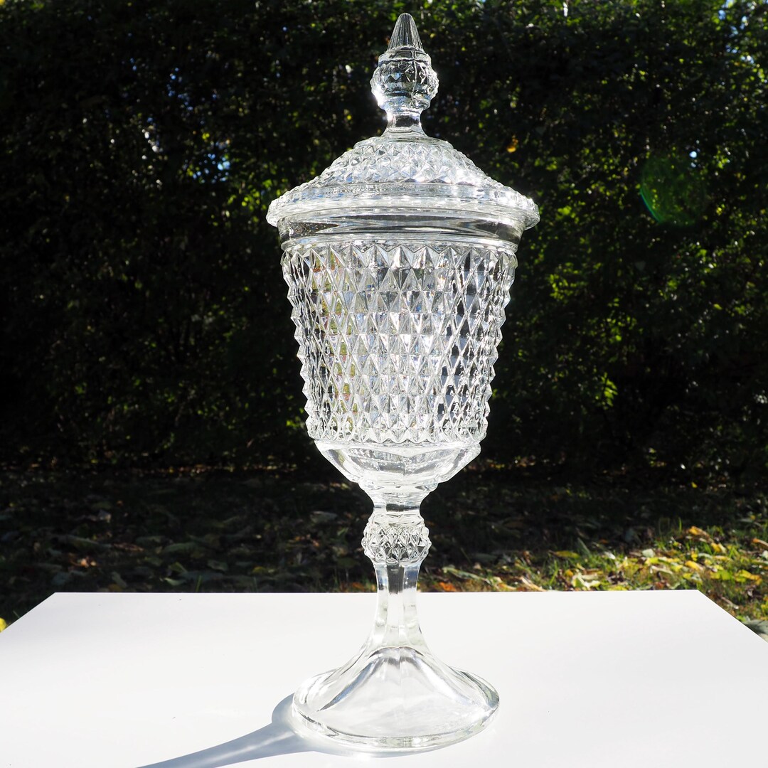 Indiana Glass Clear Diamond Point Chalice With Lid - Etsy
