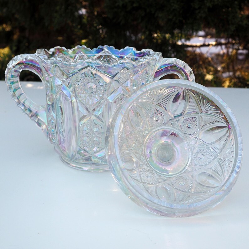 LE Smith Crystal Carnival Glass Heritage Series Quintec Lidded Sugar ...