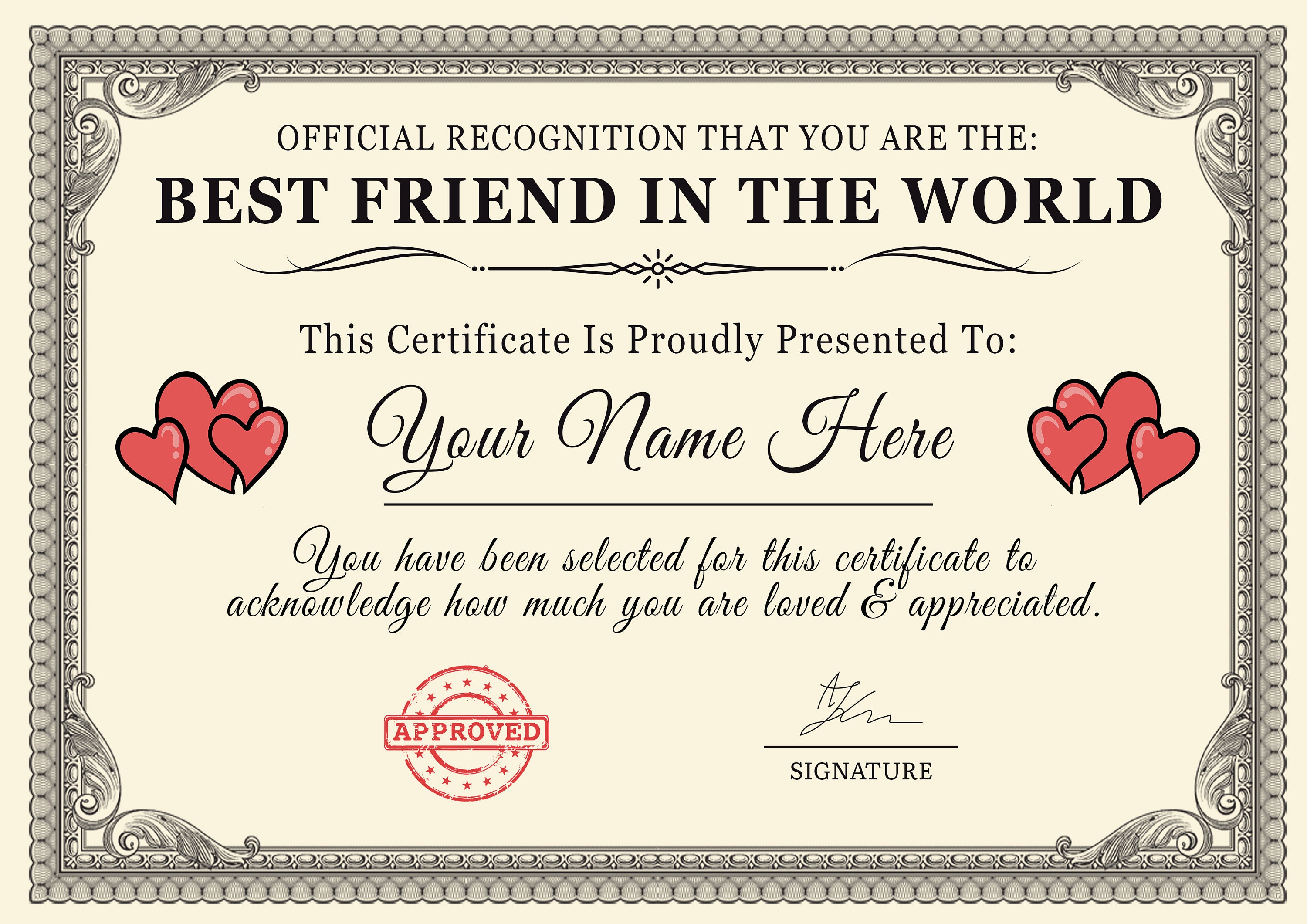 Personalised 'best Friend in the World' Certificates Gift | A4 or A5 ...