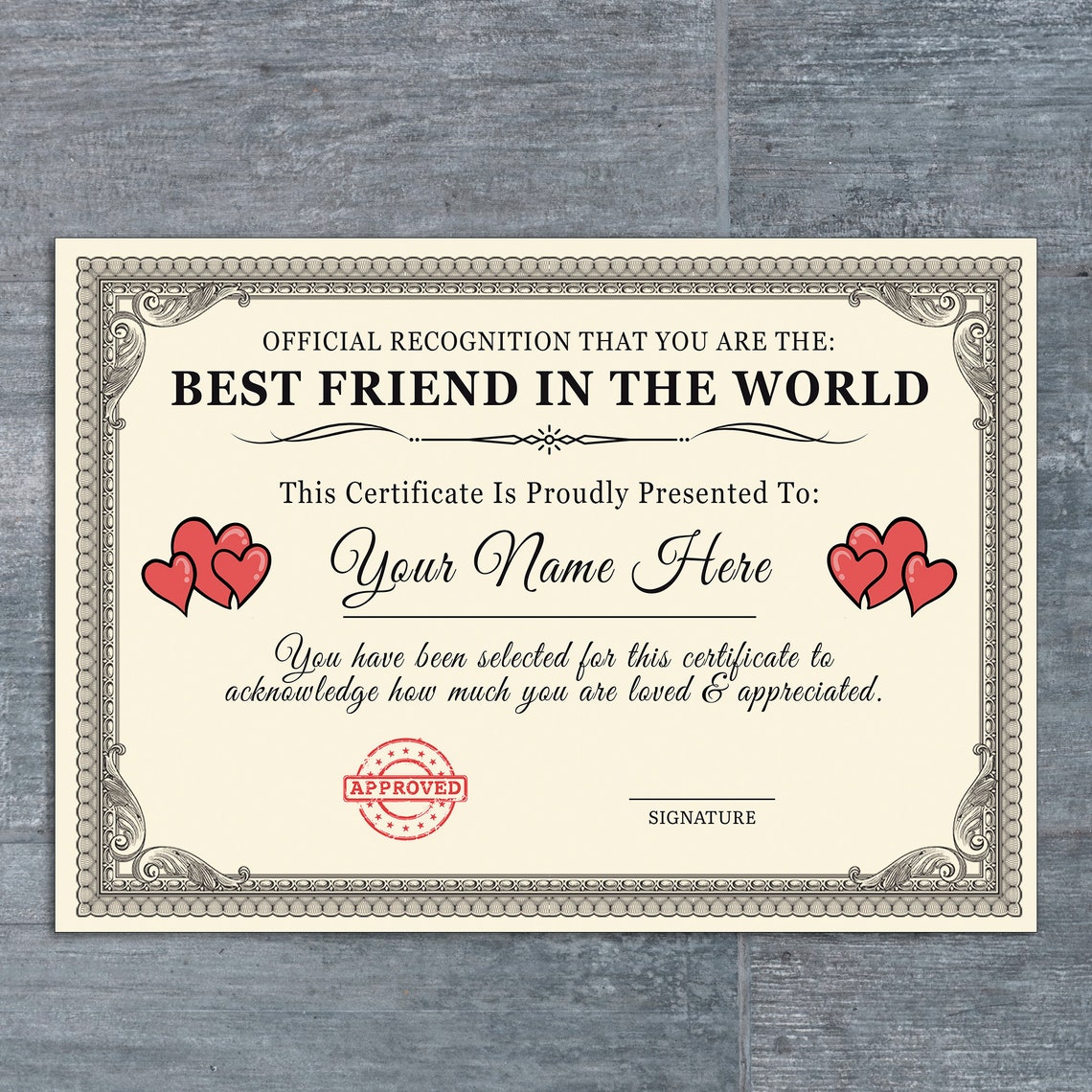 Personalised 'best Friend in the World' Certificates Gift | A4 or A5 ...