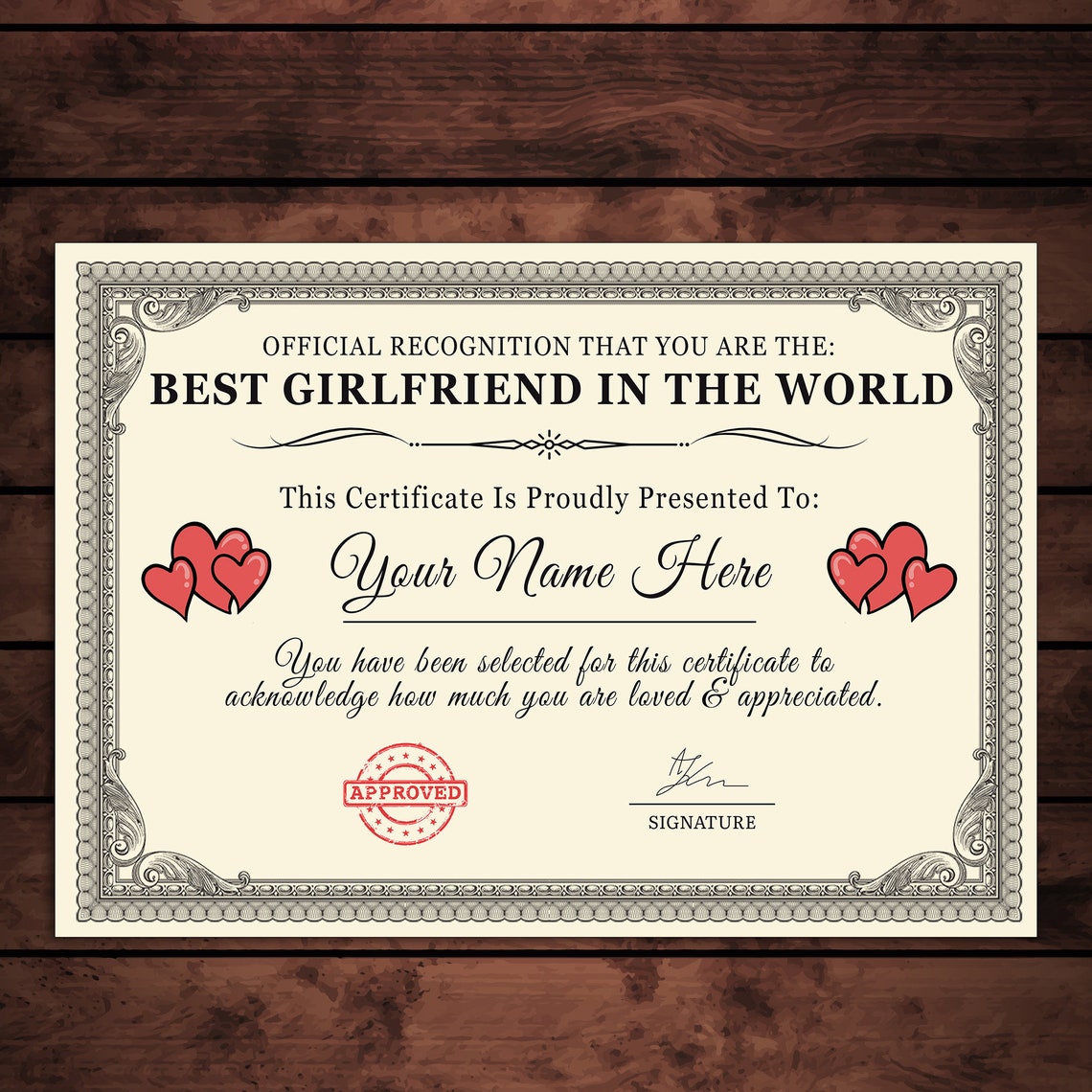 Personalised 'best Girlfriend in the World' Certificates Gift/print - Etsy