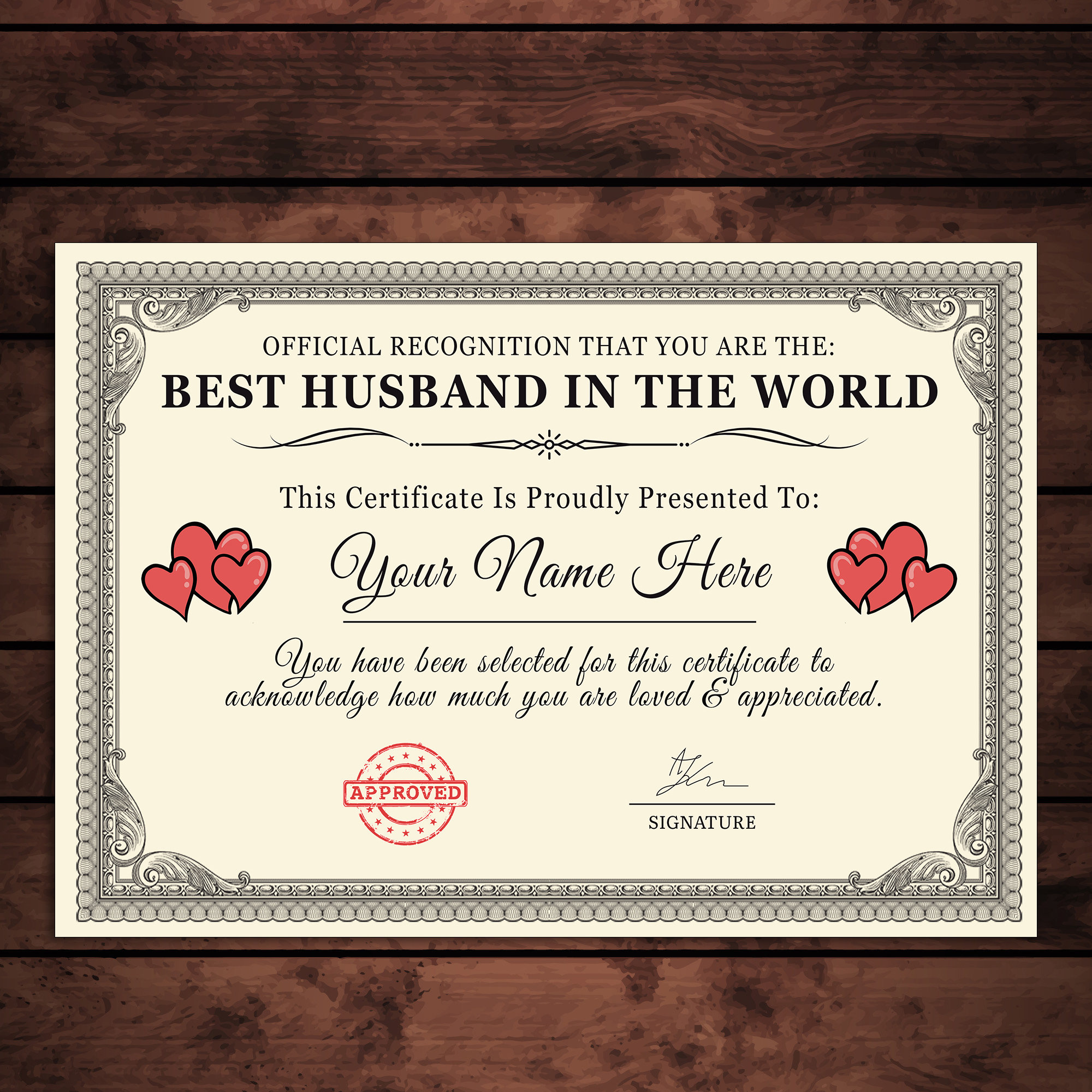 Personalised 'best Husband in the World' Certificates Gift | A4 or A5 ...