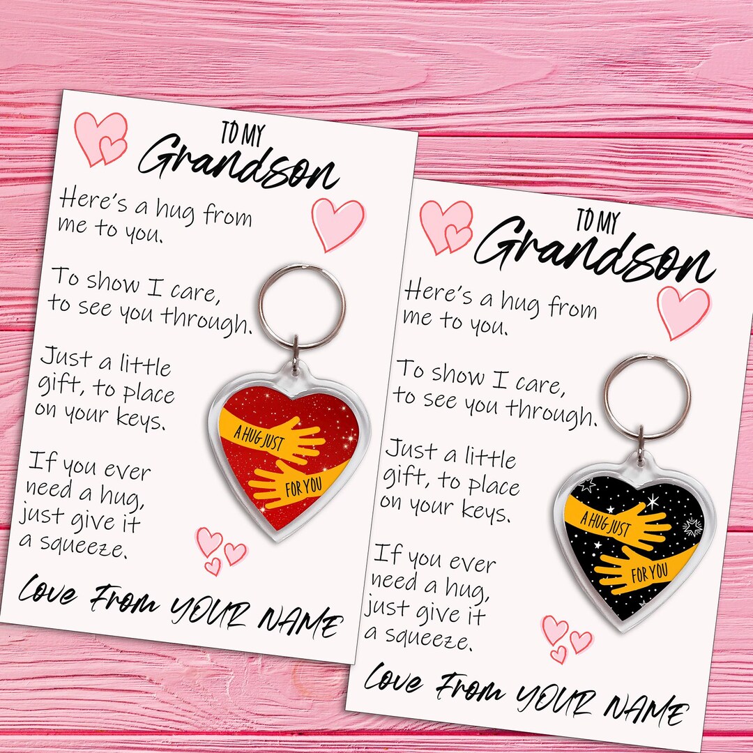 Personalized Grandson Pocket Hug Keyring & Card: Sentimental Keepsake ...