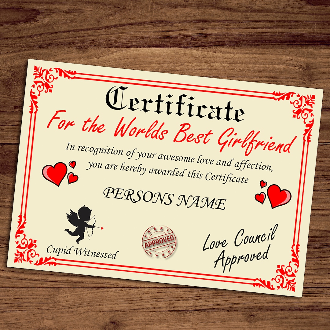 Personalised Best Girlfriend Certificate Gift | A4 or A5 Print ...