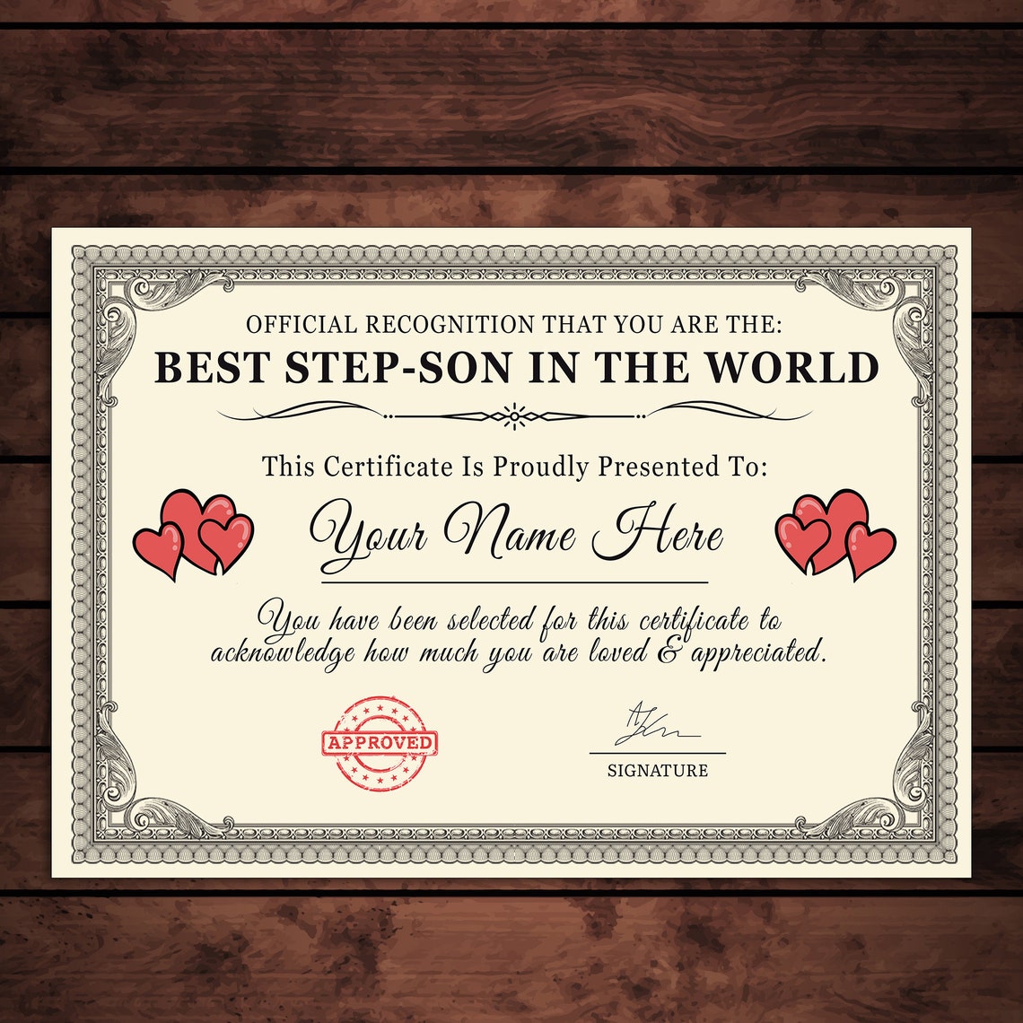 Personalised 'best Step-son in the World' Certificates Gift/print - Etsy