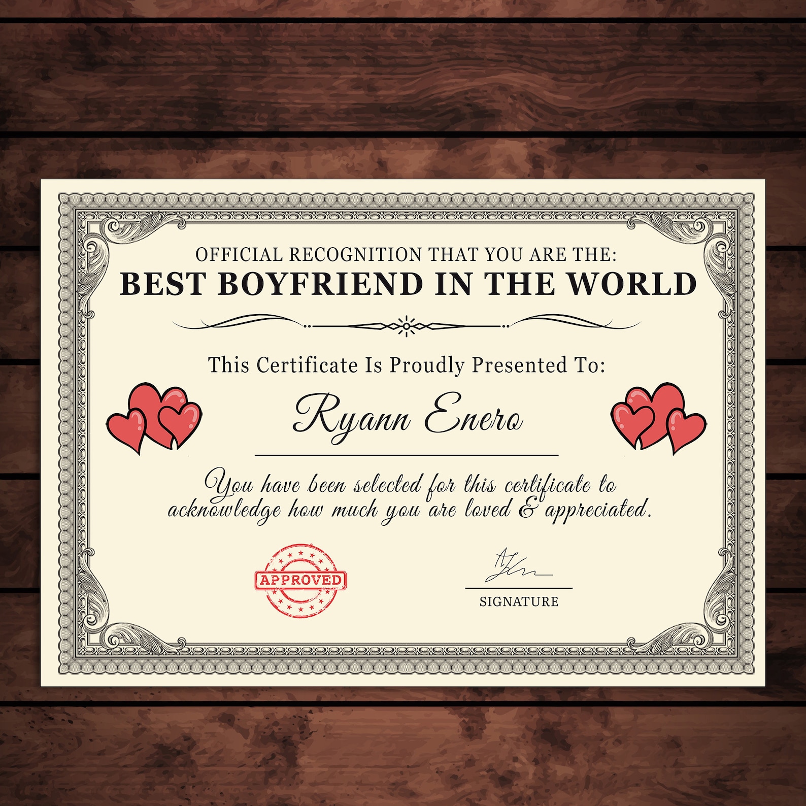 Personalised 'best Boyfriend in the World' Certificates Gift | A4 or A5 ...
