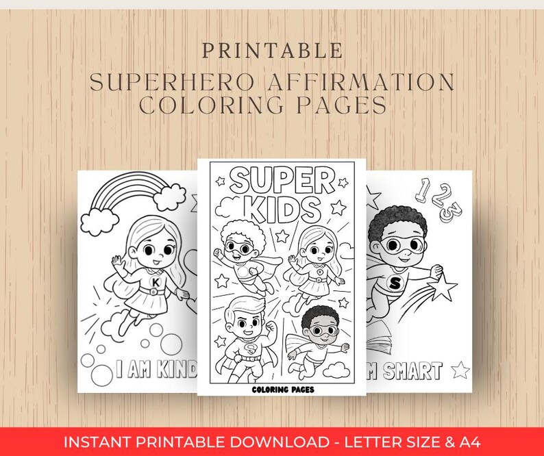 Superhero Affirmation Coloring Pages for Kids | Confidence Builder ...