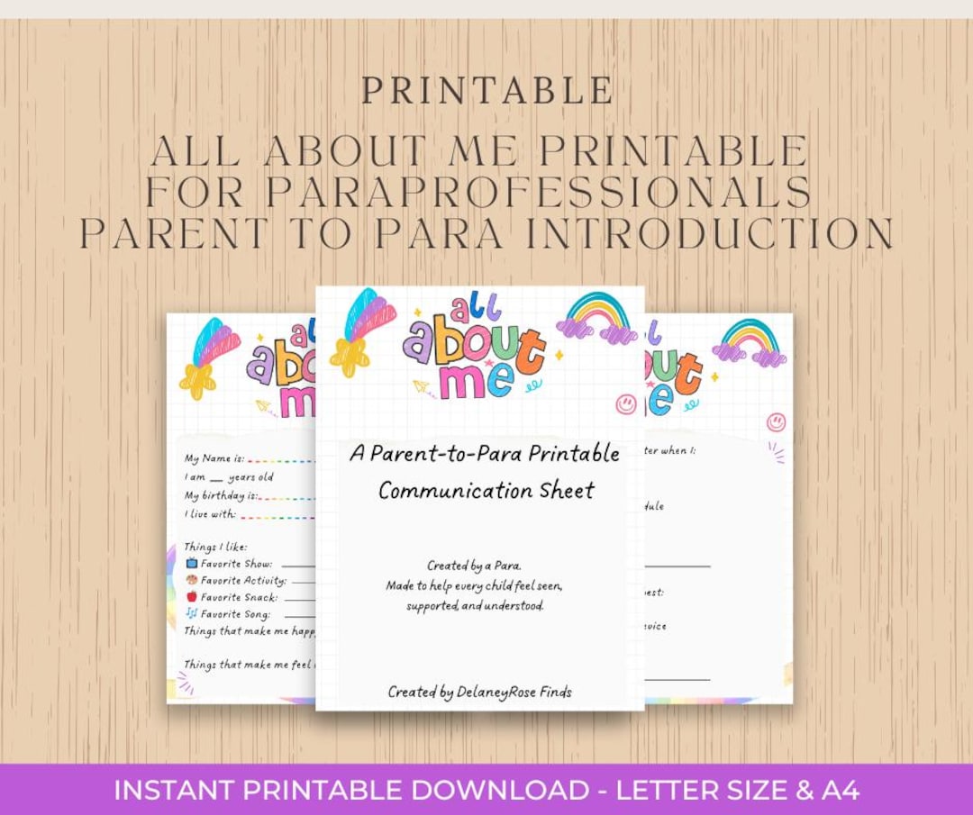 All About Me Printable for Paraprofessionals | Special Ed Introduction ...