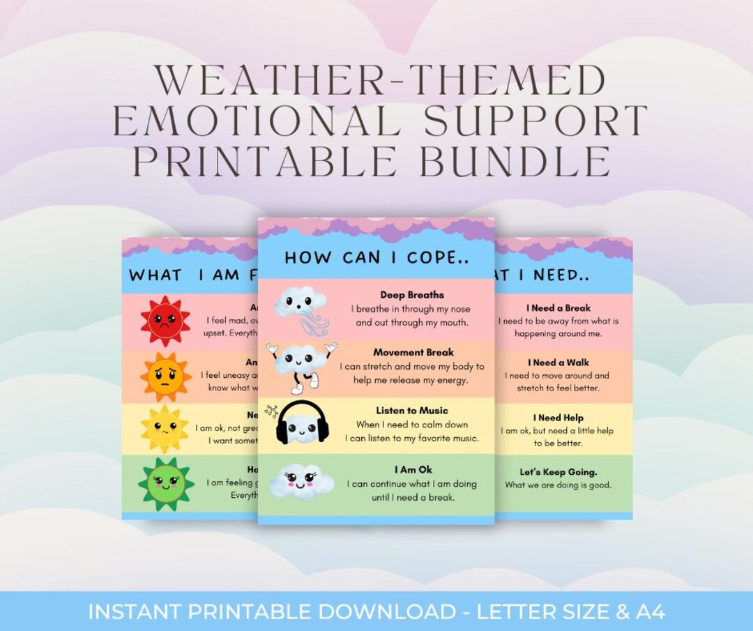 Weather-themed Emotional Support Printable Bundle for Kids - Feelings ...