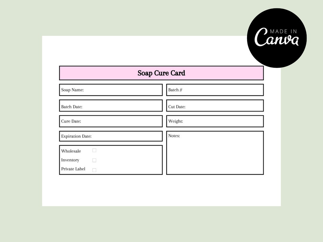 Editable, Printable Soap Cure Card Template, for Small Handmade Soap ...